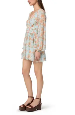 Paige Summerland Long Sleeve Floral Print Silk Minidress