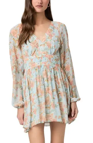Paige Summerland Long Sleeve Floral Print Silk Minidress