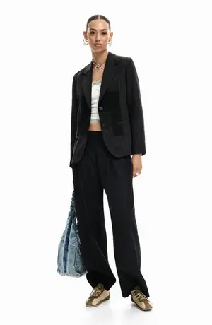 Desigual Pleat Front Wide-leg Pants - Black