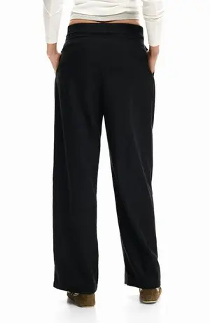 Desigual Pleat Front Wide-leg Pants - Black