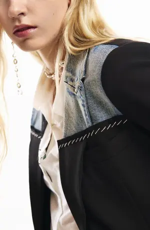 Desigual Mixed Media Blazer - Black