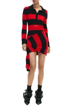 Desigual Stripe Side Drape Mini Dress