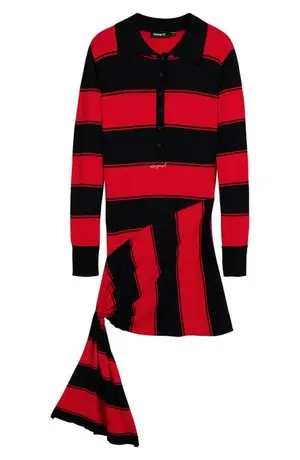 Desigual Stripe Side Drape Mini Dress