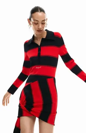 Desigual Stripe Side Drape Mini Dress