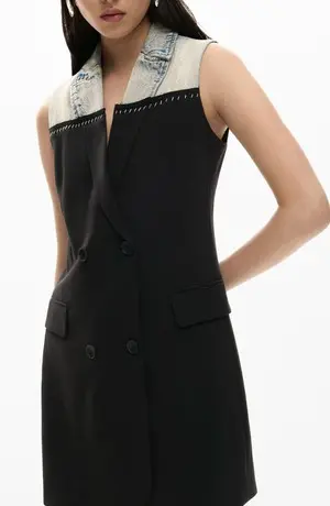 Desigual Mixed Media Sleeveless Blazer Minidress