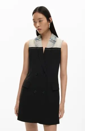 Desigual Mixed Media Sleeveless Blazer Minidress