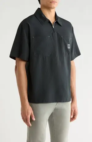 Brixton Journey Water Resistant Short Sleeve Half Zip Popover Shirt - Black