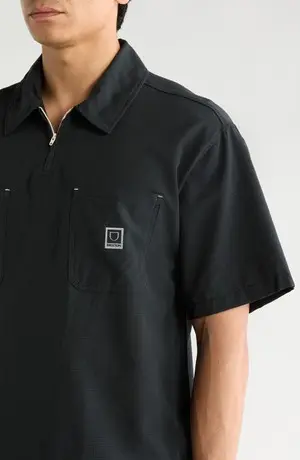 Brixton Journey Water Resistant Short Sleeve Half Zip Popover Shirt - Black