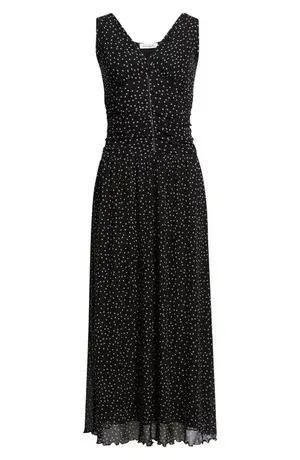 Loveappella Polka Dot Ruched Maxi Dress - Black