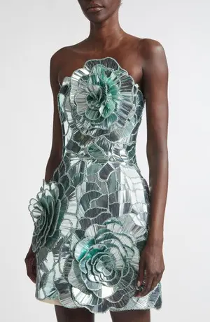 Oscar De La Renta Geometric Sequin Strapless Mini Dress