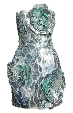 Oscar De La Renta Geometric Sequin Strapless Mini Dress