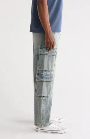 PACSUN Clark Baggy Cargo Jeans - Medium Indigo