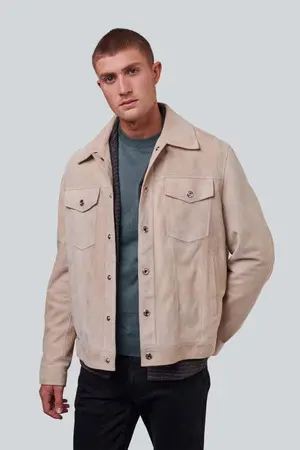 FURNIQ UK Enzo Suede Shirt Jacket - Beige