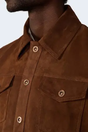 FURNIQ UK Enzo Suede Shirt Jacket - Chestnut