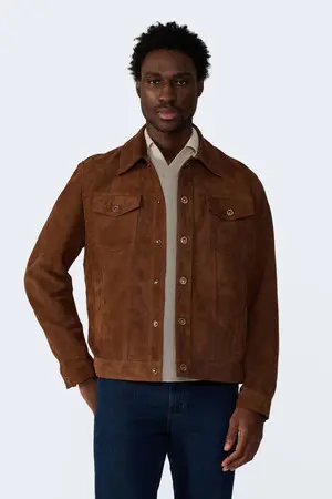 FURNIQ UK Enzo Suede Shirt Jacket - Chestnut