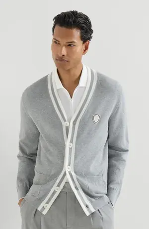 Brunello Cucinelli Cotton Cardigan With Logo Detail - Grey