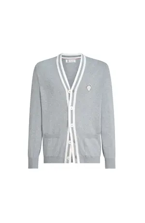 Brunello Cucinelli Cotton Cardigan With Logo Detail - Grey