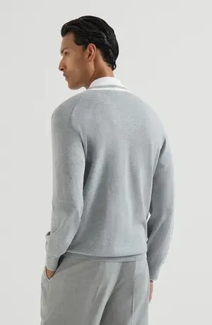 Brunello Cucinelli Cotton Cardigan With Logo Detail - Grey
