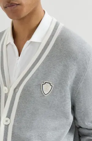 Brunello Cucinelli Cotton Cardigan With Logo Detail - Grey