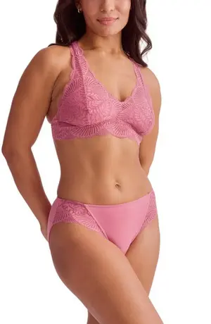 Fleur't Belle Epoque Lace Trim Microfiber Briefs - Lipstick