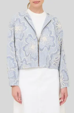 ZOE AND CLAIRE Embroidered Stripe Bomber Jacket