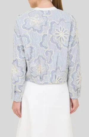 ZOE AND CLAIRE Embroidered Stripe Bomber Jacket