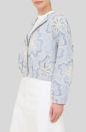 ZOE AND CLAIRE Embroidered Stripe Bomber Jacket
