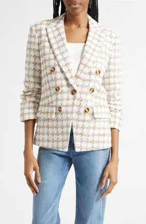 Veronica Beard Ryland Double-breasted Metallic Tweed Dickey Jacket