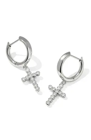 Kendra Scott Cross Crystal Huggie Hoop Earrings - Silver