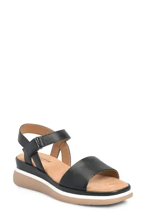 COMFORTIVA Ankle Strap Platform Wedge Sandal - Black