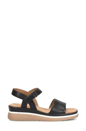 COMFORTIVA Ankle Strap Platform Wedge Sandal - Black