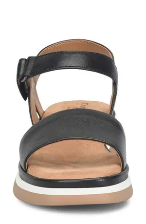 COMFORTIVA Ankle Strap Platform Wedge Sandal - Black