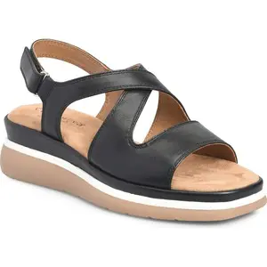 COMFORTIVA Amethyst Slingback Platform Wedge Sandal - Black
