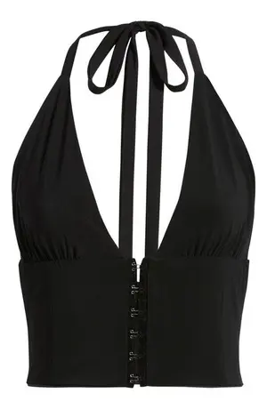 BELLA VENICE Plunge Neck Halter Crop Top - Black