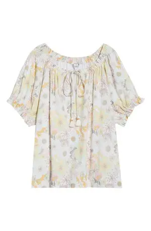 LIVERPOOL Floral Gathered Split Neck Top