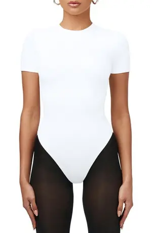 Naked Wardrobe Smooth Crewneck Bodysuit - White