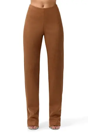 Naked Wardrobe Straight Leg Faux Suede Pants - Mocha