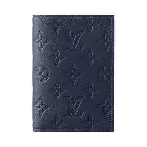 LOUIS VUITTON Passport Cover 'navy Blue Monogram Shadow Embossed Calf Leather' Blue