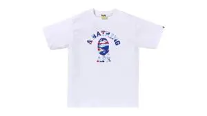 A BATHING APE Screen Camo College Tee Shirt - White/blue