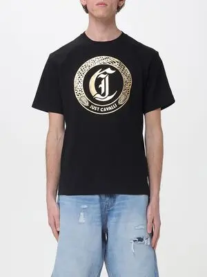 Just Cavalli Cotton T-shirt With Laminated Logo - Black
