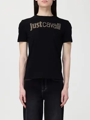 Just Cavalli Rhinestone Logo Cotton T-shirt - Black