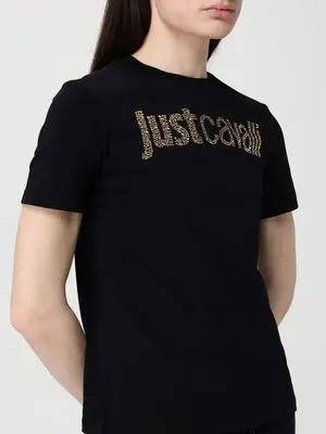 Just Cavalli Rhinestone Logo Cotton T-shirt - Black
