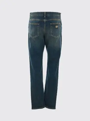 Dolce & Gabbana Straight Fit Cotton Denim Jeans With Rear Logo Plaque - Blue