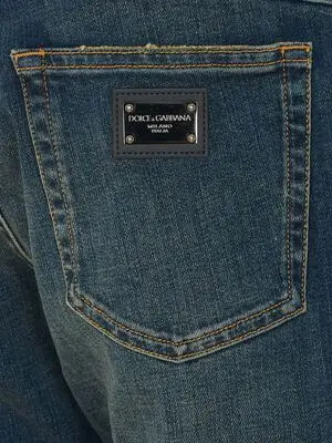 Dolce & Gabbana Straight Fit Cotton Denim Jeans With Rear Logo Plaque - Blue