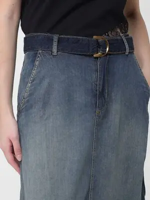 Pinko Denim Maxi Skirt With Tiered Ruffle Hem