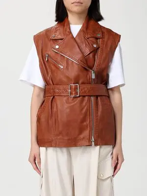 Pinko Leather Biker Waistcoat - Brown