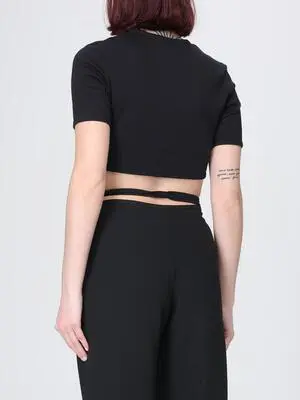 COURREGES Cotton Crop T-shirt With Embroidered Logo - Black