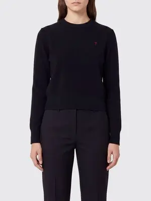 AMI Paris Ami Paris Wool Crew Neck Sweater With Embroidered Logo Navy