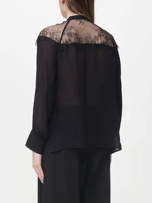 Patrizia Pepe Chiffon Blouse With Lace Inserts - Black