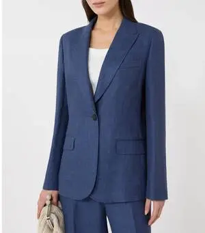 Max Mara Linen Single-breasted Blazer - Blue
